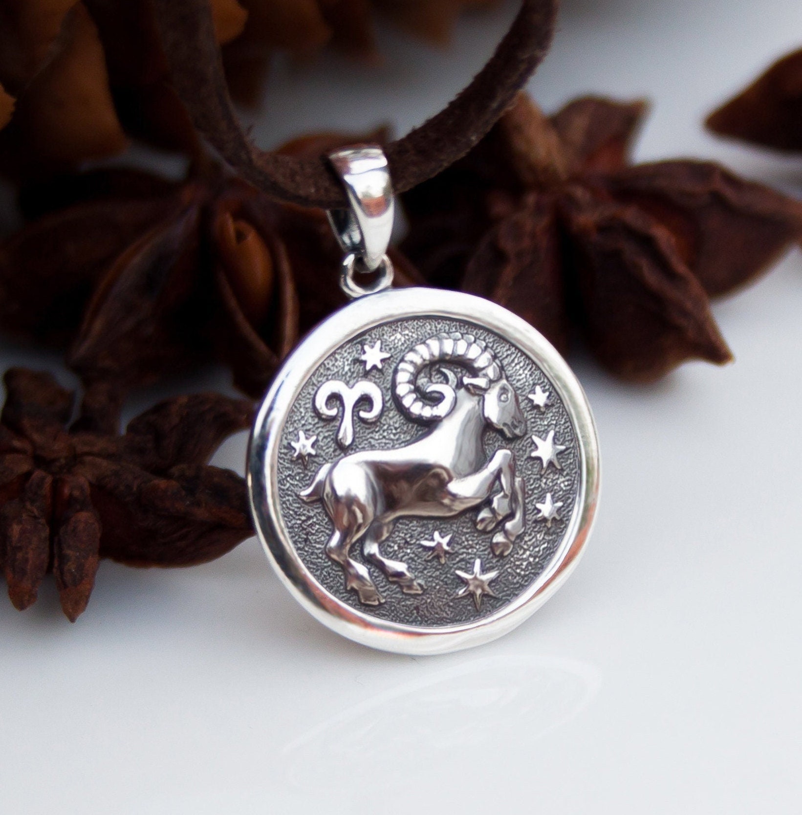 Aries Necklace Zodiac Pendant Necklace 925 Sterling Silver Horoscope sign medallion Astrology Jewelry for Men Women Etsy