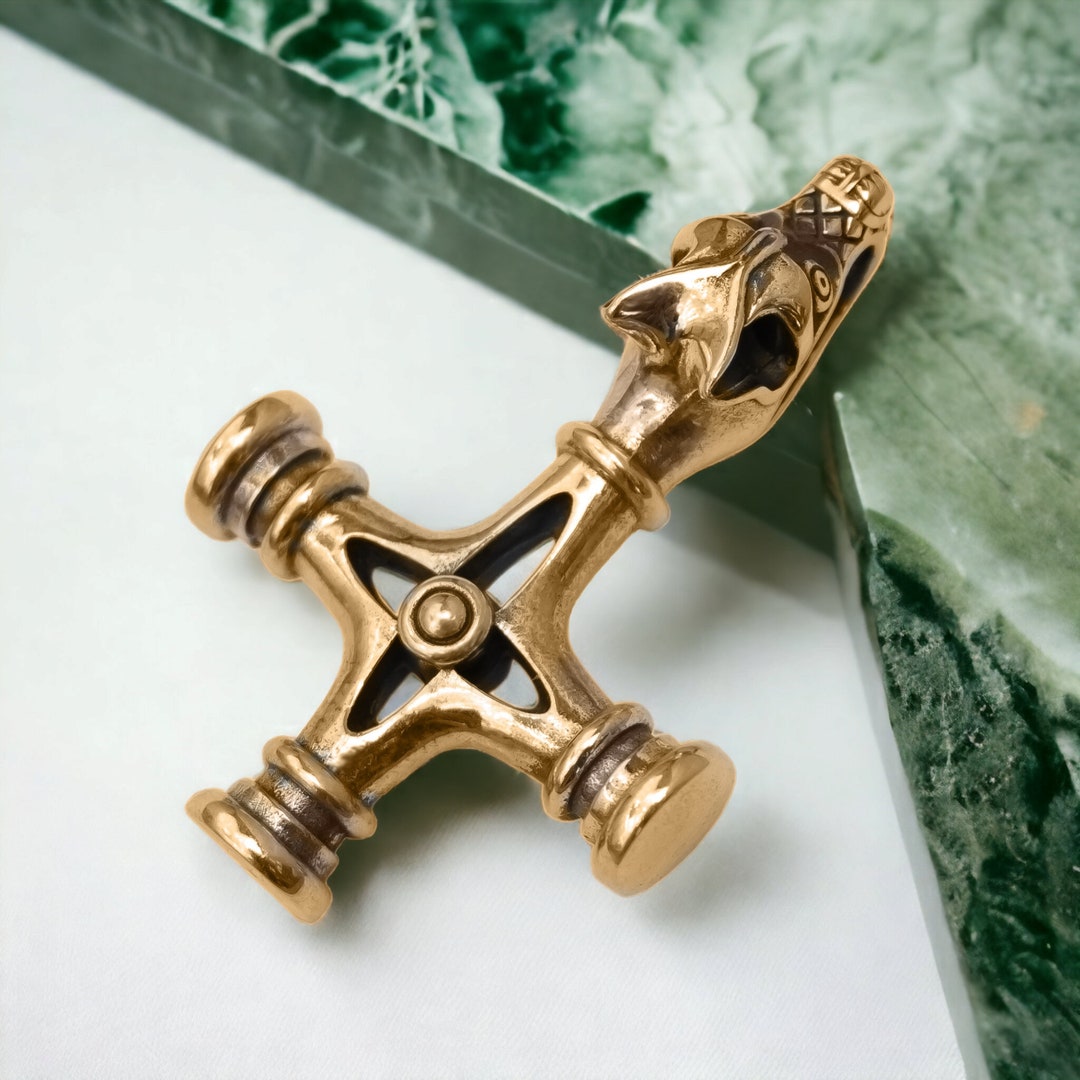 Wolf Cross Pendant - Bronze Fenrir Icelandic Thors Hammer Necklace ...