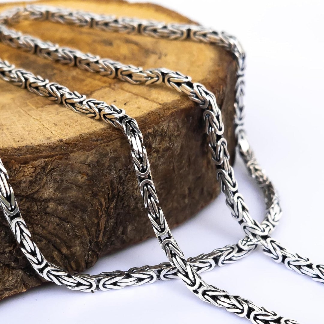 Square Byzantine Chain Necklace - 925 Sterling Silver - 2 Mm Oxidized ...