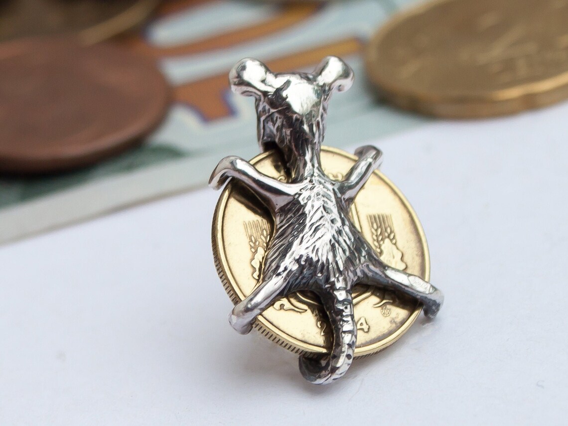 Money Amulet Mouse Rat on Coin. 925 Sterling Silver Charm. | Etsy