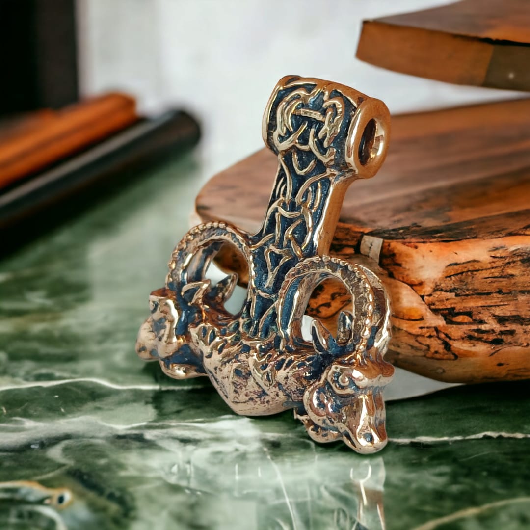 Thors Hammer Pendant Necklace 925 Sterling Silver Mjolnir With Heads of ...