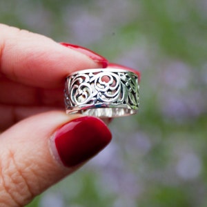 Norwegian Rosemaling Ring - 925 Sterling Silver- Folk Floral Filigree ...