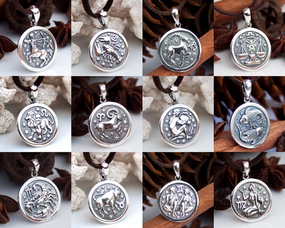 Zodiac Pendant Necklace 925 Sterling Silver - Etsy