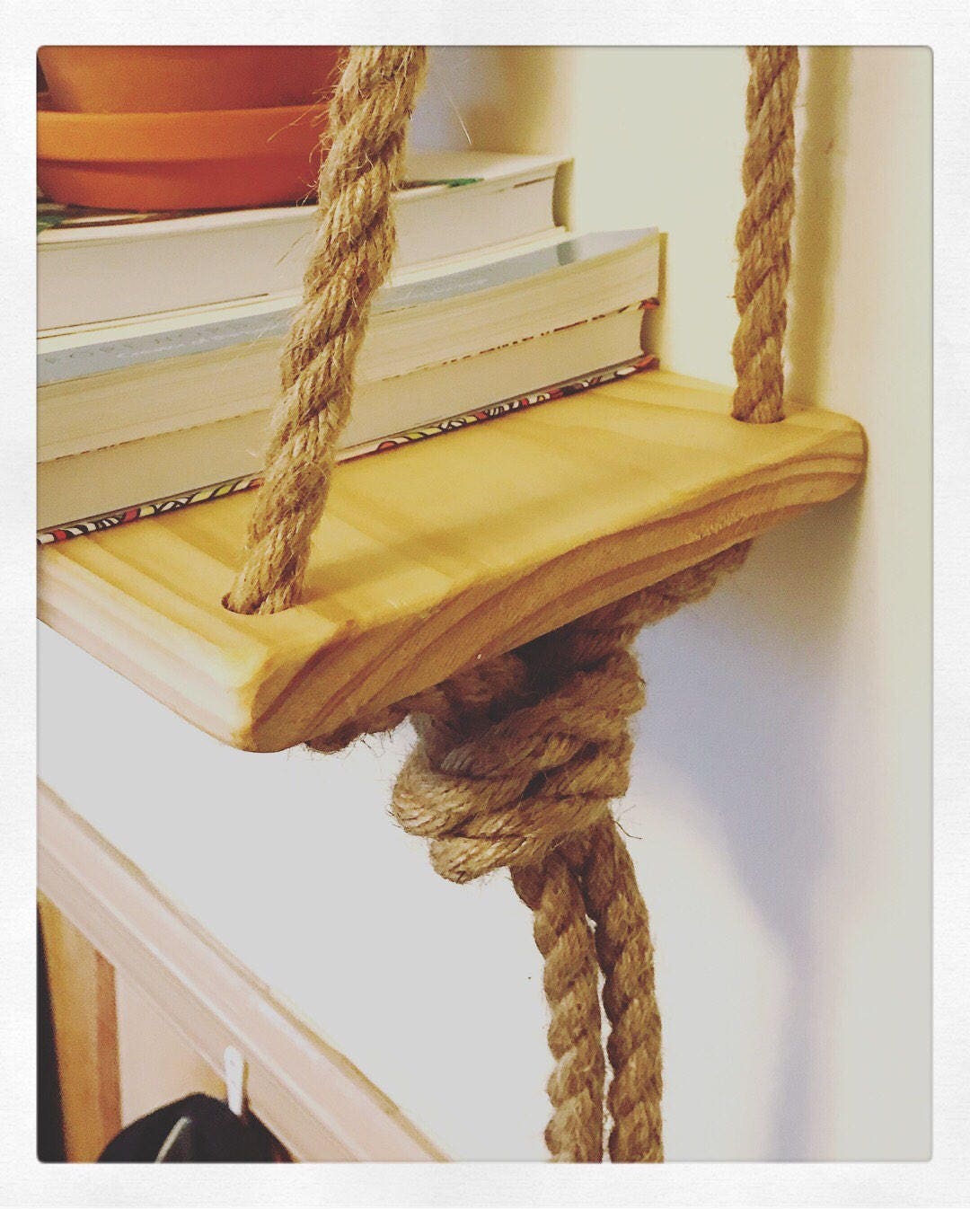 CUSTOM Single Light Pine / Rope / Hardware / Hanging Shelf - Etsy