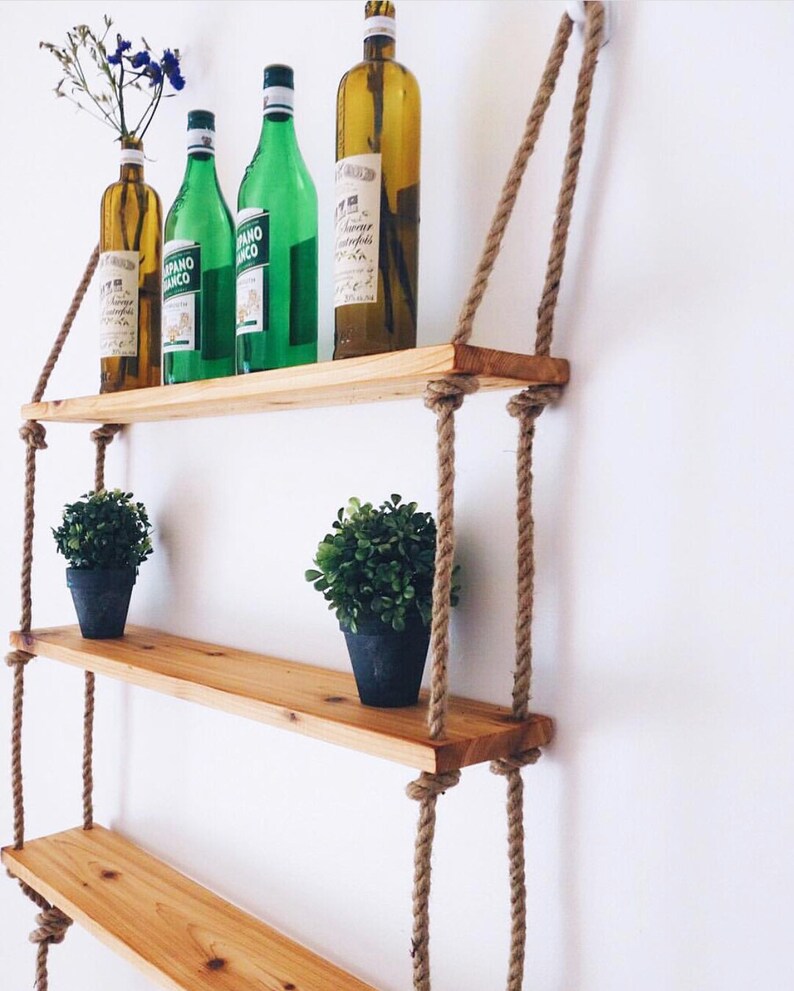 CUSTOM / Cedar / Rope / Hardware / Minimalist / Hanging Shelf - Etsy