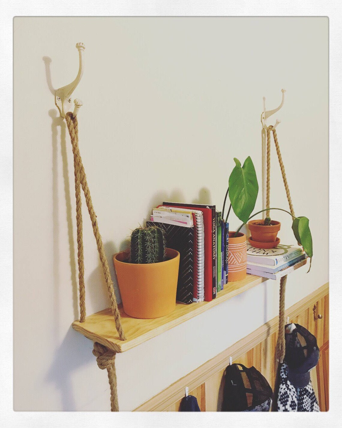 CUSTOM Single Light Pine / Rope / Hardware / Hanging Shelf - Etsy