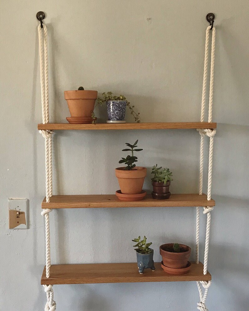 CUSTOM / Red Oak / Rope / Hardware / Minimilist / Hanging - Etsy Canada
