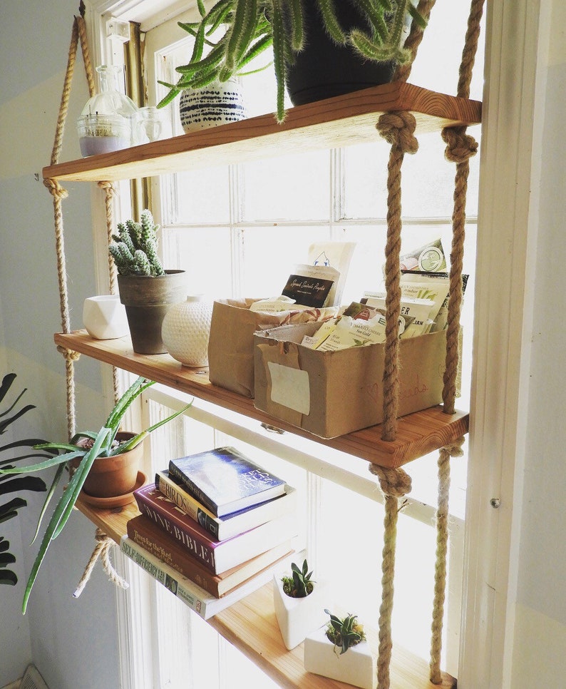 CUSTOM / Cedar / Rope / Hardware / Minimalist / Hanging Shelf - Etsy