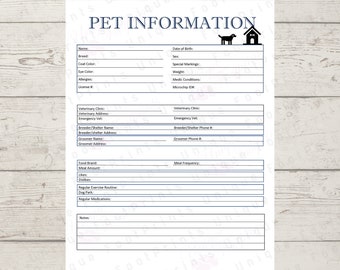Pet Information Sheet-dog Care Sheet Dogcare Business Dog - Etsy