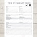 Pet Information Sheet-dog Care Sheet- Dogcare Business- Dog Care ...