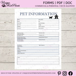 Pet Information Sheet-dog Care Sheet- Dogcare Business- Dog Care ...
