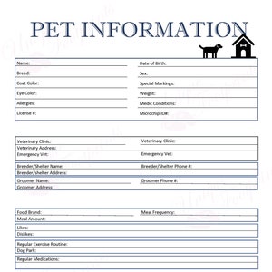 Pet Information Sheet-dog Care Sheet- Dogcare Business- Dog Care ...