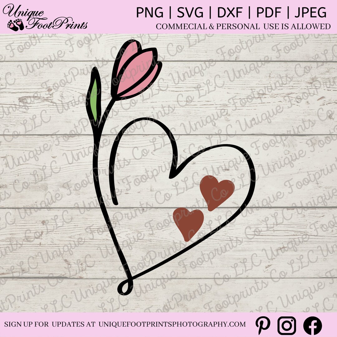 Hand Doodle Heart, Heart With Flower SVG Hand Drawn SVG, Heart SVG ...