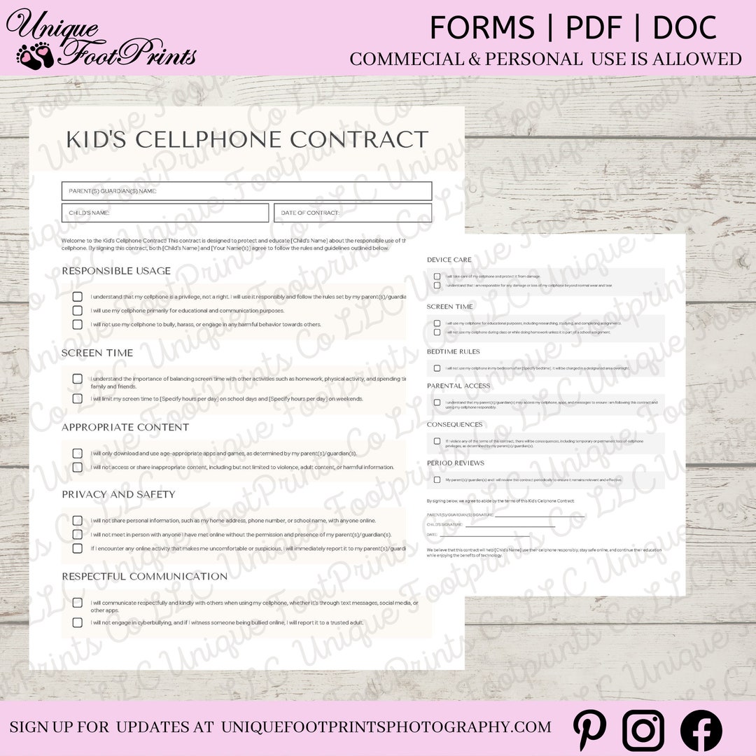 Parent Teen Cell Phone Contract | Mobile Phone User Agreement | INSTANT ...