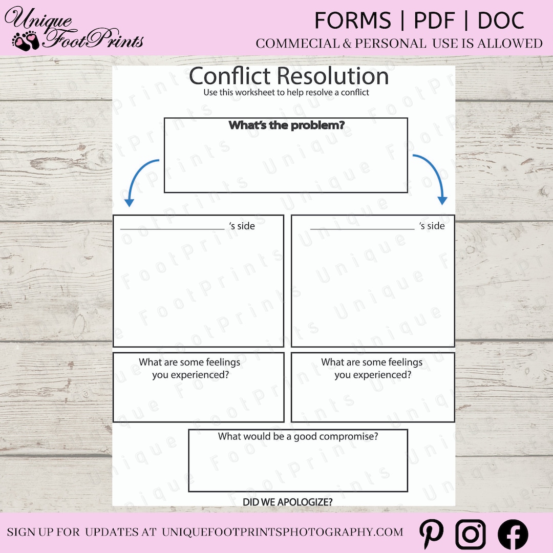 Conflict Resolution Worksheet- Conflict Resolution Chart-autism- Social ...