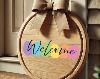 Hello Peeps SVG | Easter Door Hanger SVG | Round Easter Sign SVG ...