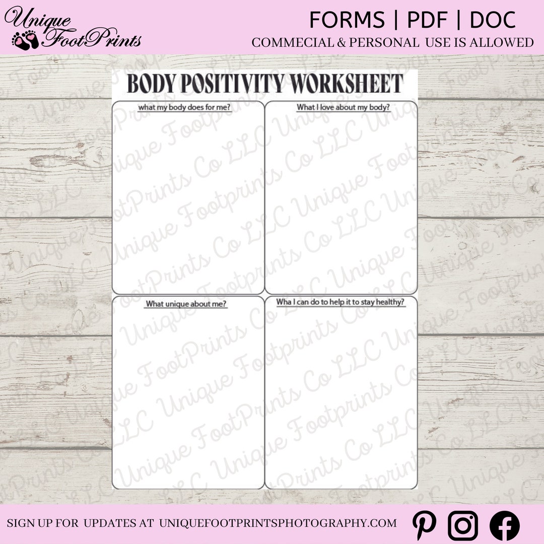 Self Care Worksheet,printable Worksheet,body Image Workbook,body ...