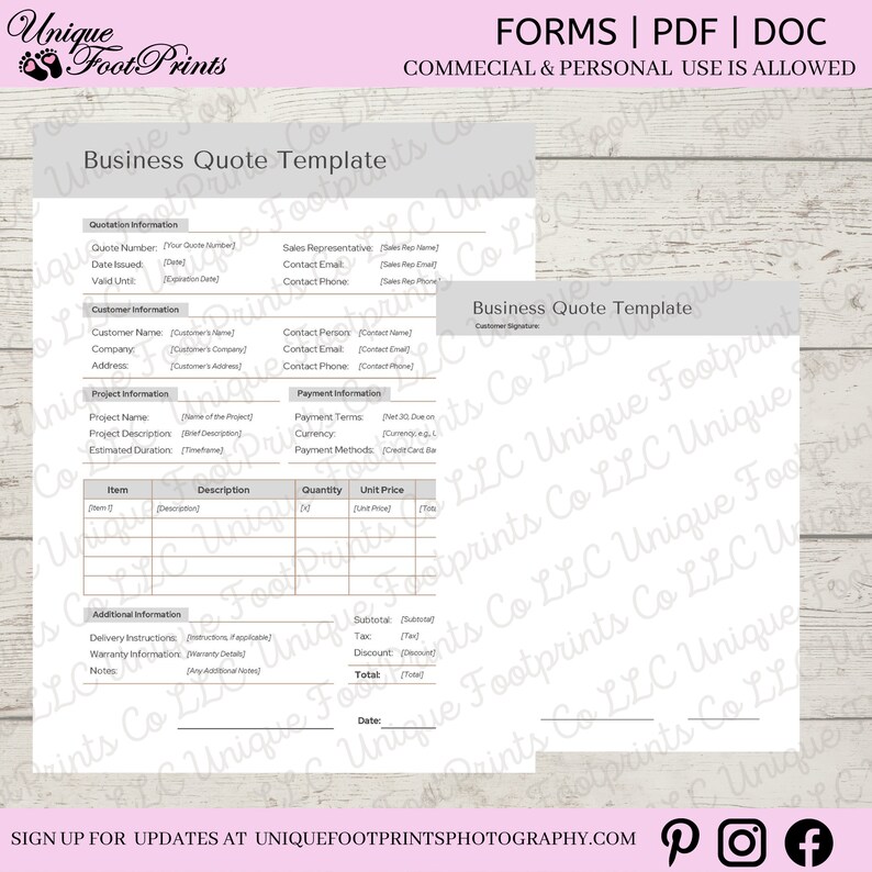 Quotation Template, EDITABLE Quote Form, Small Business, Invoice Order ...