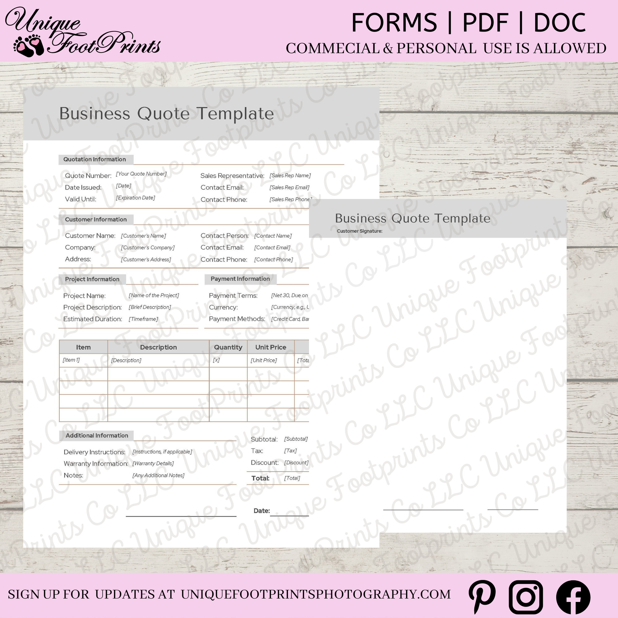 Quotation Template, EDITABLE Quote Form, Small Business, Invoice Order ...