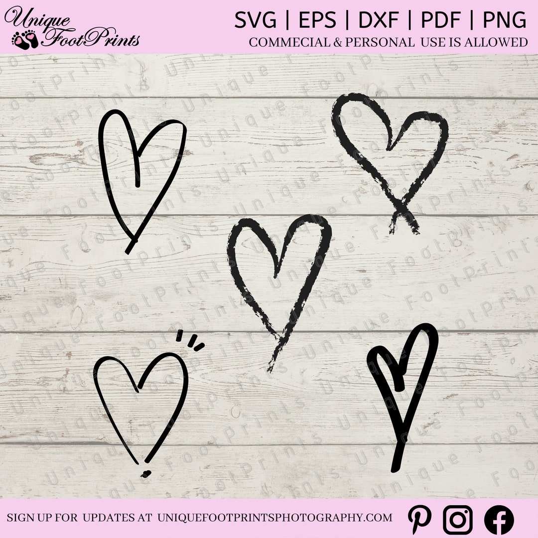 Hand Drawn Heart SVG Bundle - Doodle Heart Clipart - Valentine’s Day ...
