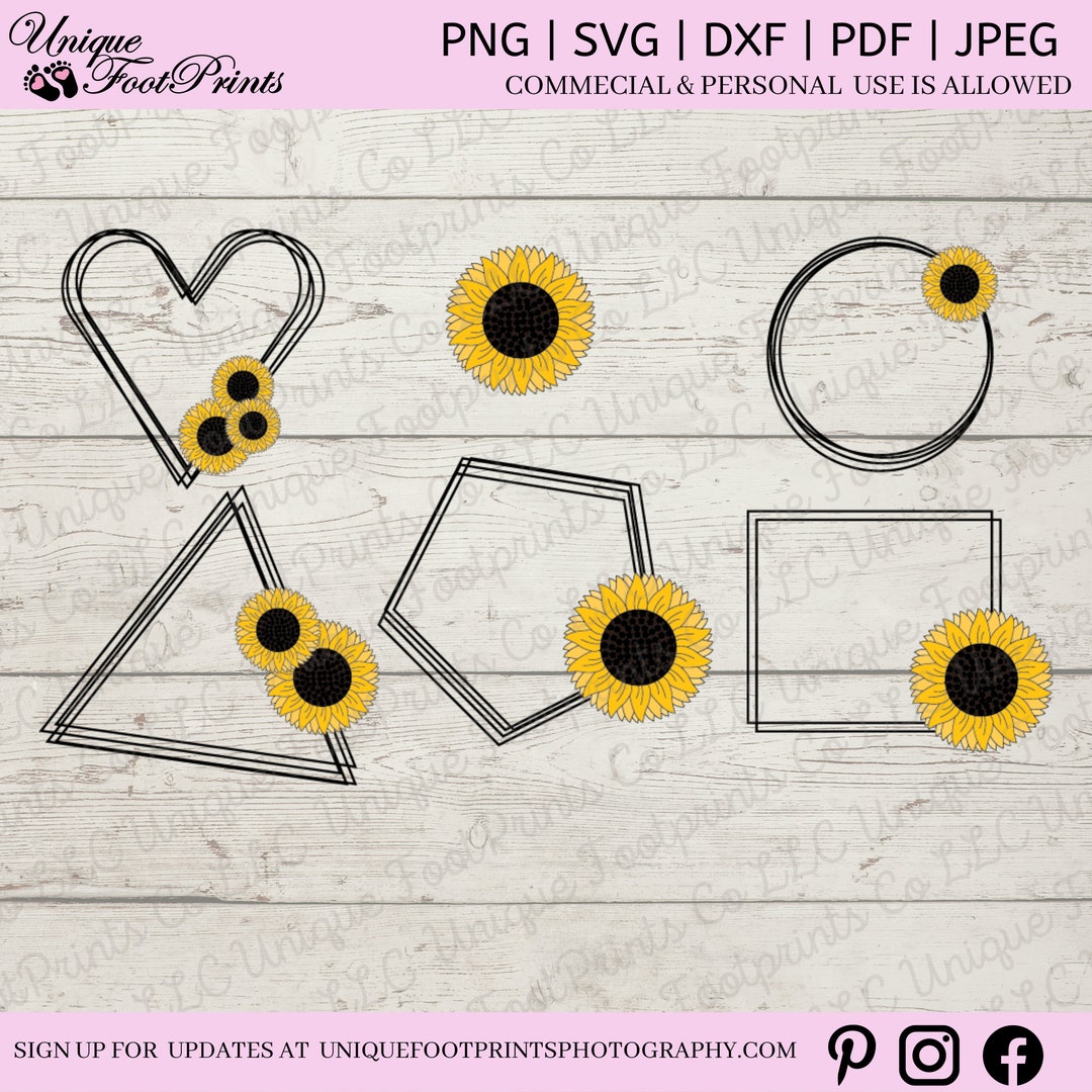Sunflower Frames SVG - Floral Border Cut File - Sunflower SVG Bundle ...