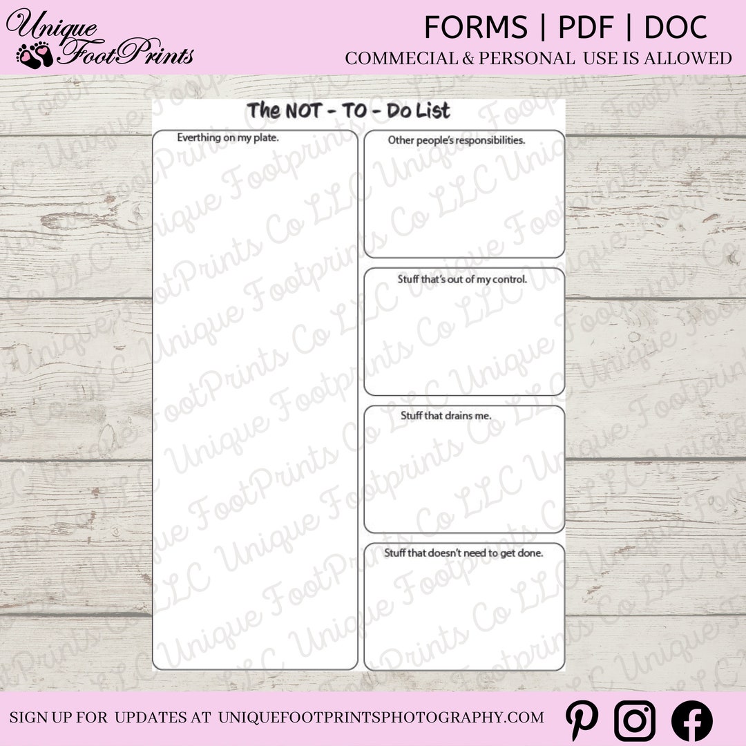 Self Awareness-the Not to Do List-mental Health Worksheet-mental Health ...