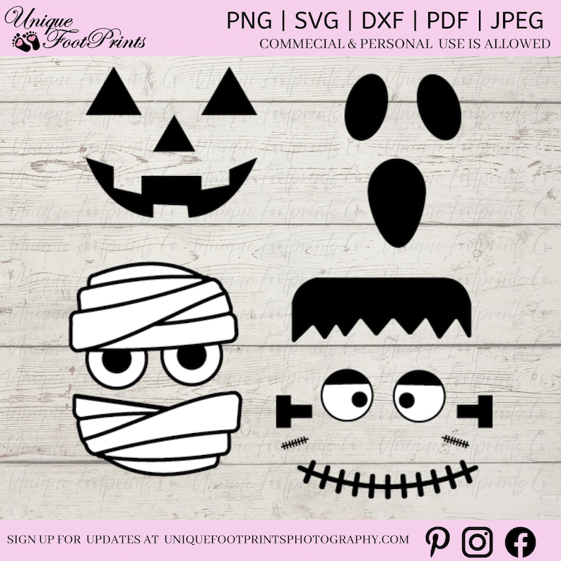 Halloween Faces Svg Clipart Frankenstein Ghost Face Jack O Lantern ...