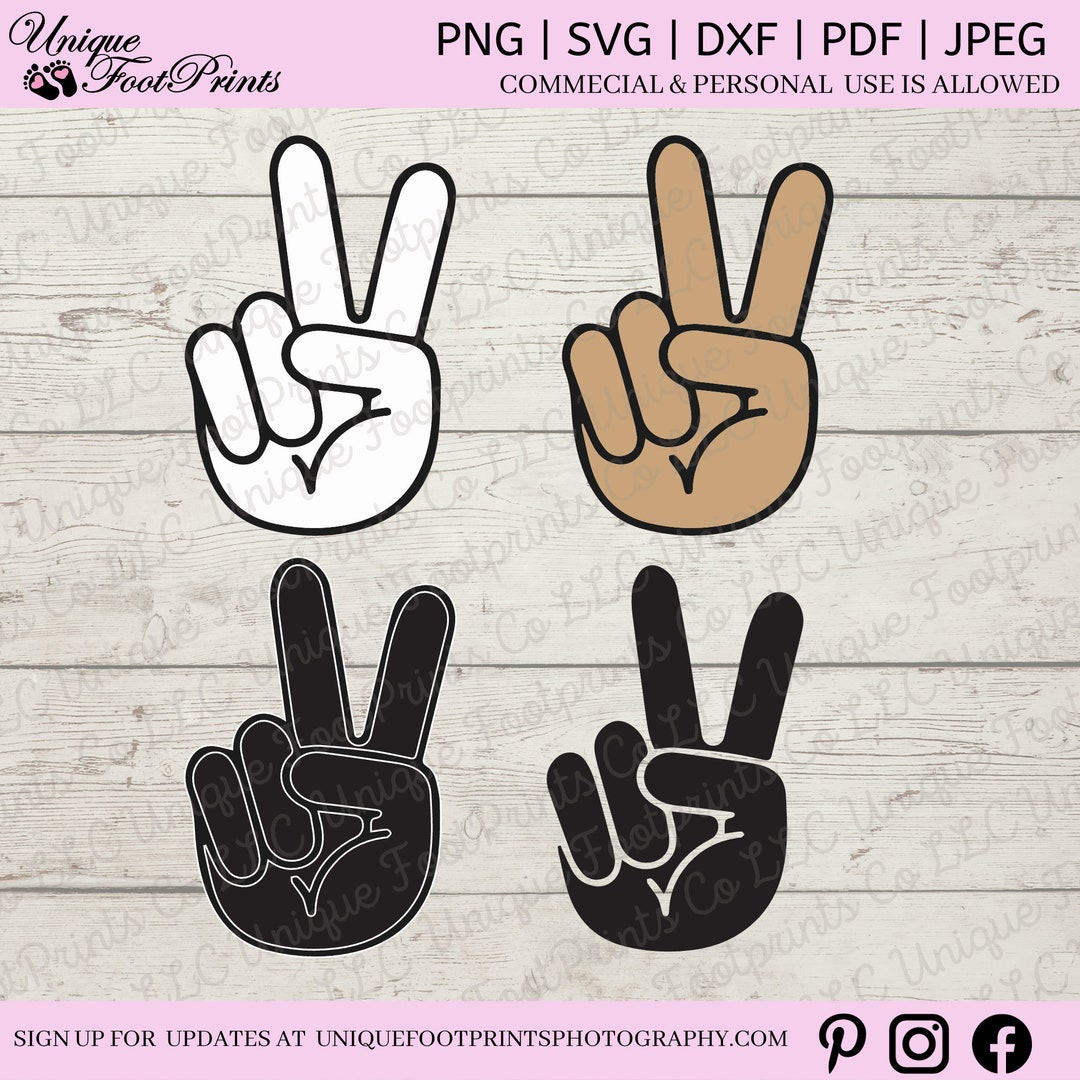 Hand Peace Sign SVG Cut File for Cricut, Silhouette, Line Drawing Peace ...