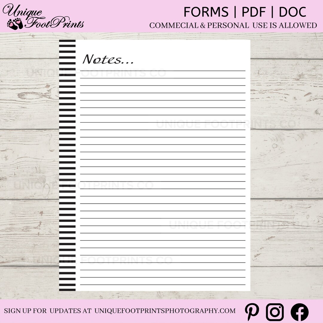 Basic Notes Paper Set HP Mini Printable Happy Planner Inserts Study ...