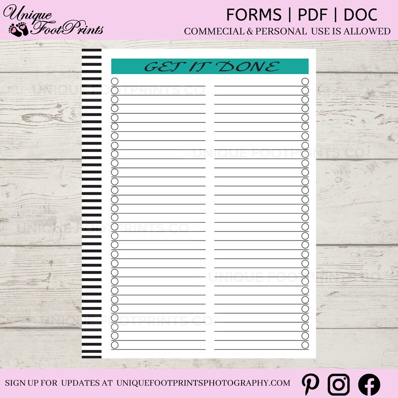 Checklist Sheet A5 Printable Planner Inserts Get It Done List Template ...