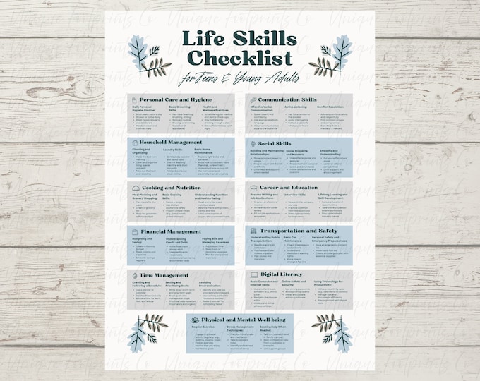 Life Skills Checklist for Teens & Young Adults, Youth Readiness ...