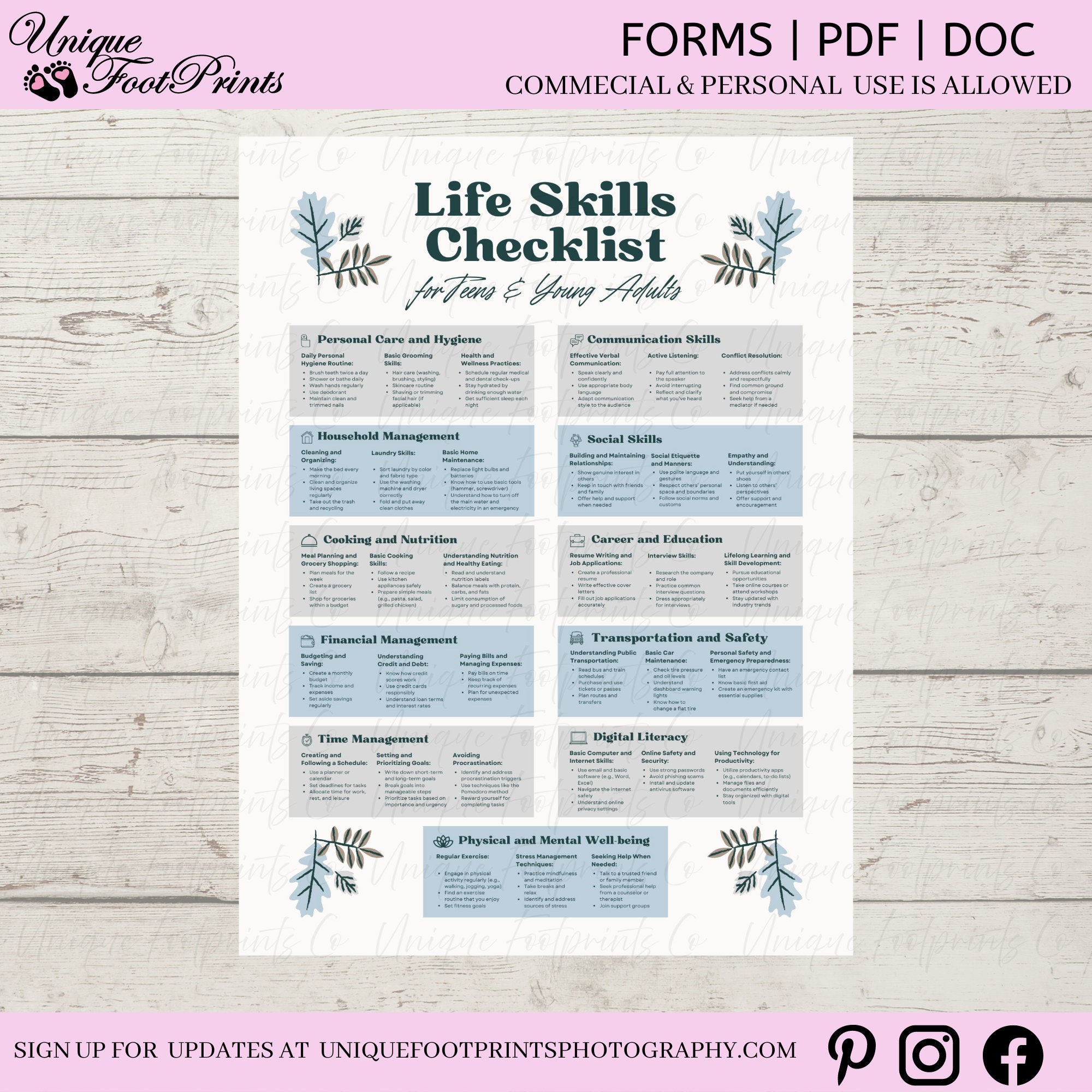 Life Skills Checklist for Teens & Young Adults, Youth Readiness ...