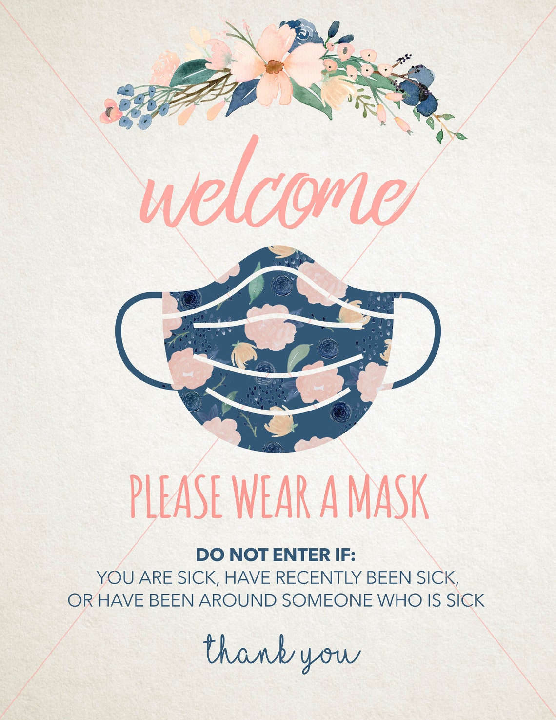 Wear A Mask Sign, Printable, INSTANT DOWNLOAD, Floral, Please Wear A ...