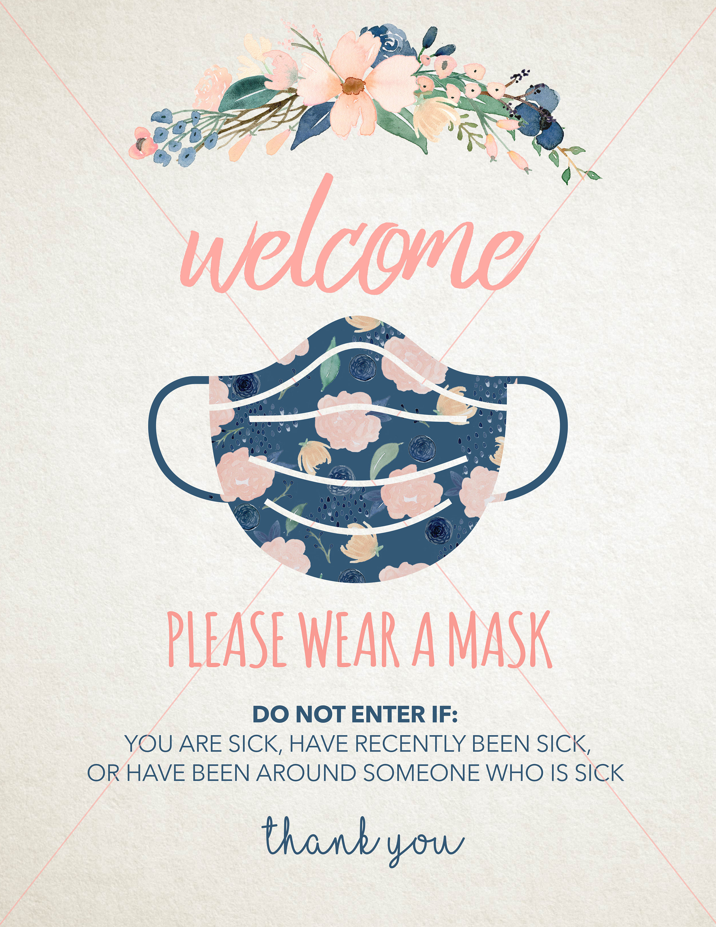 Wear A Mask Sign, Printable, INSTANT DOWNLOAD, Floral, Please Wear A ...