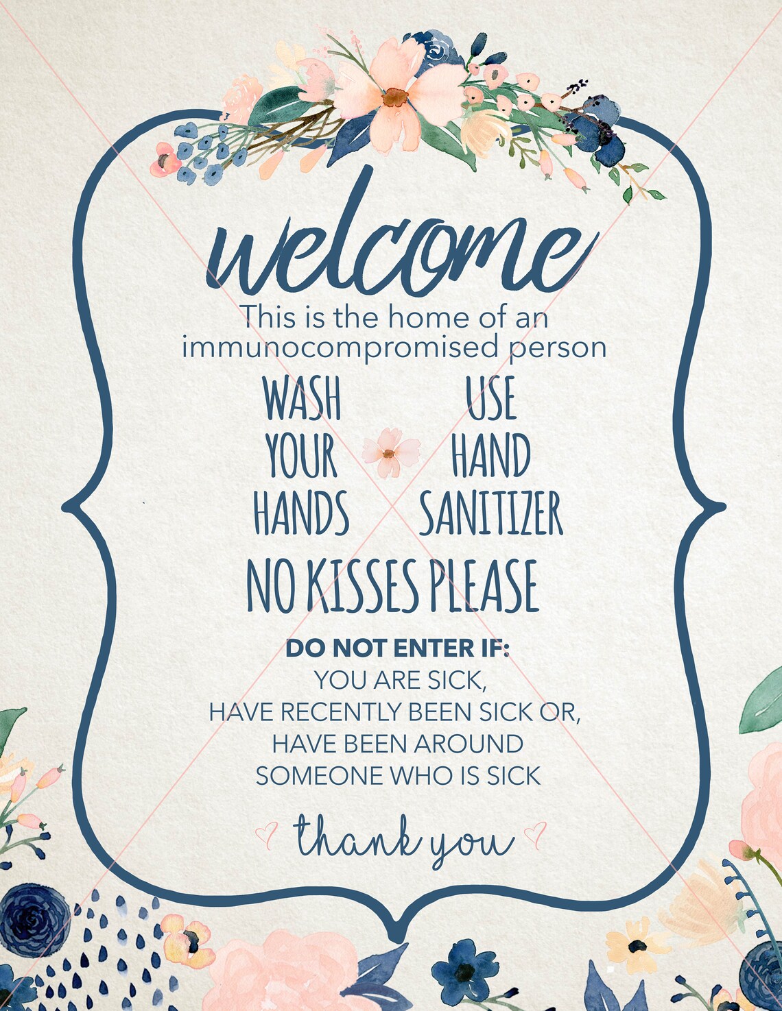 Immunocompromised Child/person Welcome Sign, Blue Border, INSTANT ...
