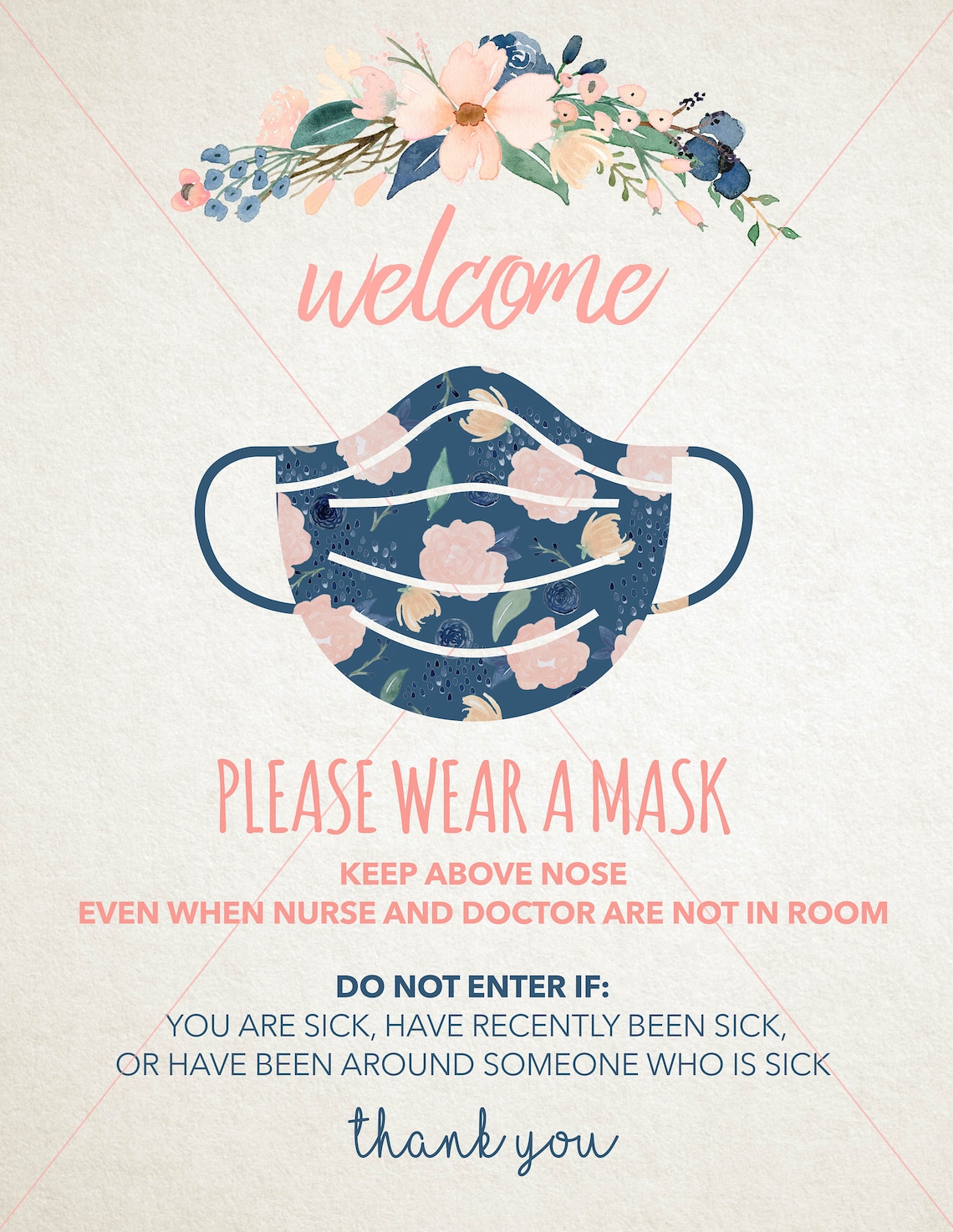 Wear A Mask Sign, Printable, INSTANT DOWNLOAD, Floral, Please Wear A ...