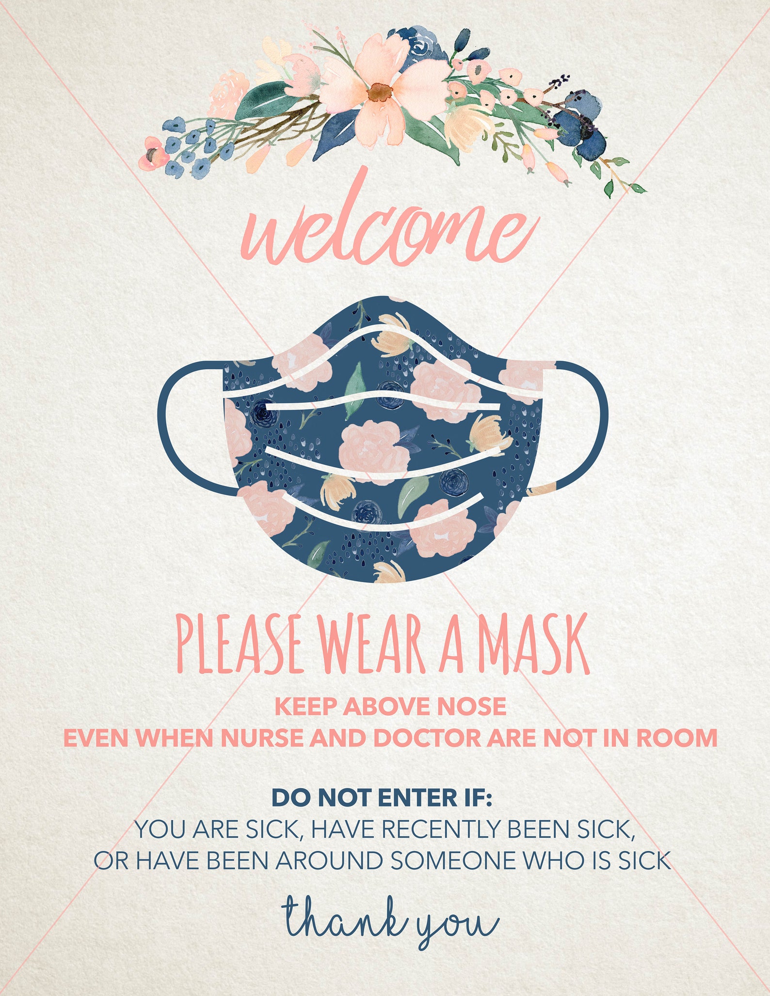 Wear A Mask Sign, Printable, INSTANT DOWNLOAD, Floral, Please Wear A ...