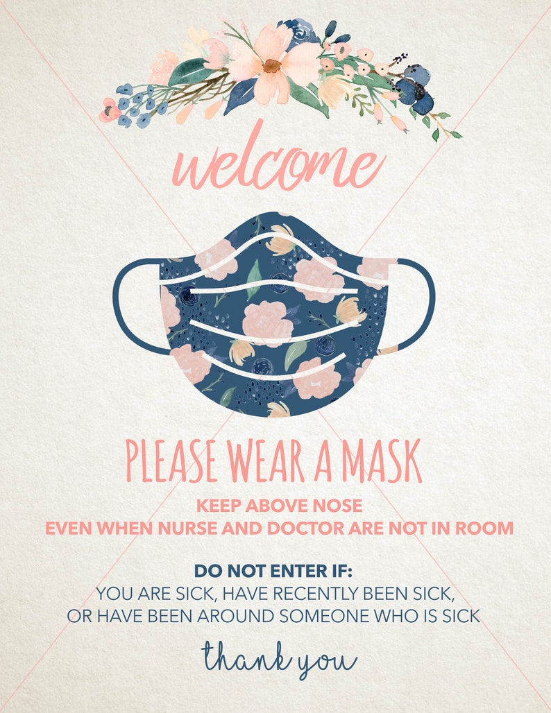 Wear A Mask Sign, Printable, INSTANT DOWNLOAD, Floral, Please Wear A ...