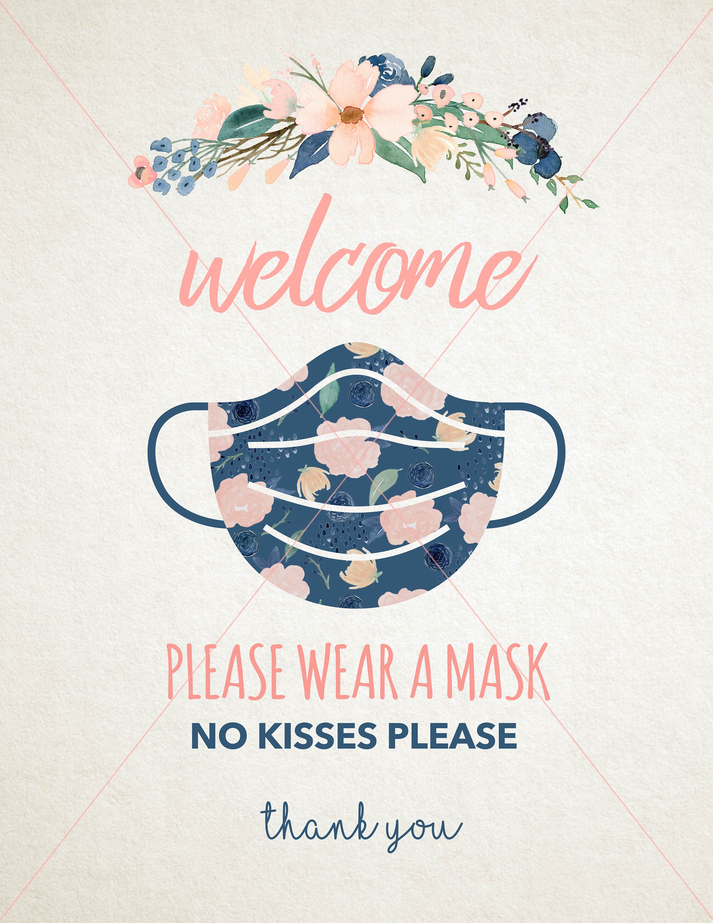 Wear A Mask Sign, Printable, INSTANT DOWNLOAD, Floral, Please Wear A ...