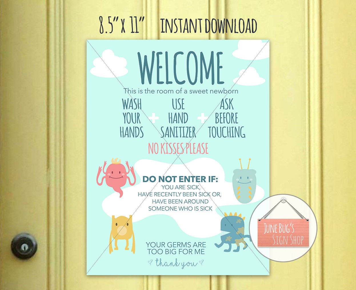 Wash Hands Welcome Sign, PRINTABLE INSTANT DOWNLOAD, Hospital Door Sign ...