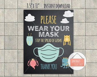 Wear A Mask Sign, Printable, INSTANT DOWNLOAD, Floral, Please Wear A ...