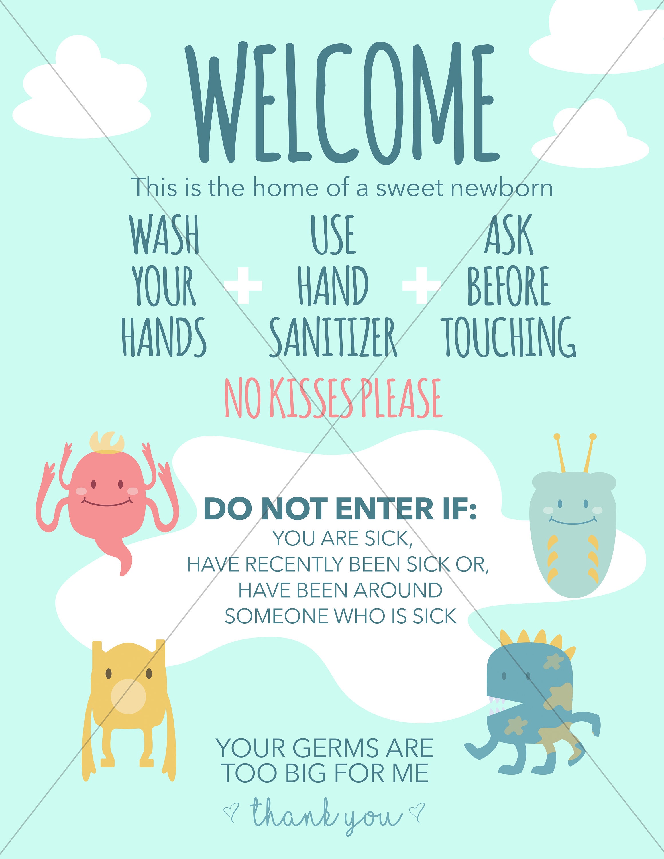 Wash Hands Welcome Sign, PRINTABLE INSTANT DOWNLOAD, Hospital Door Sign ...