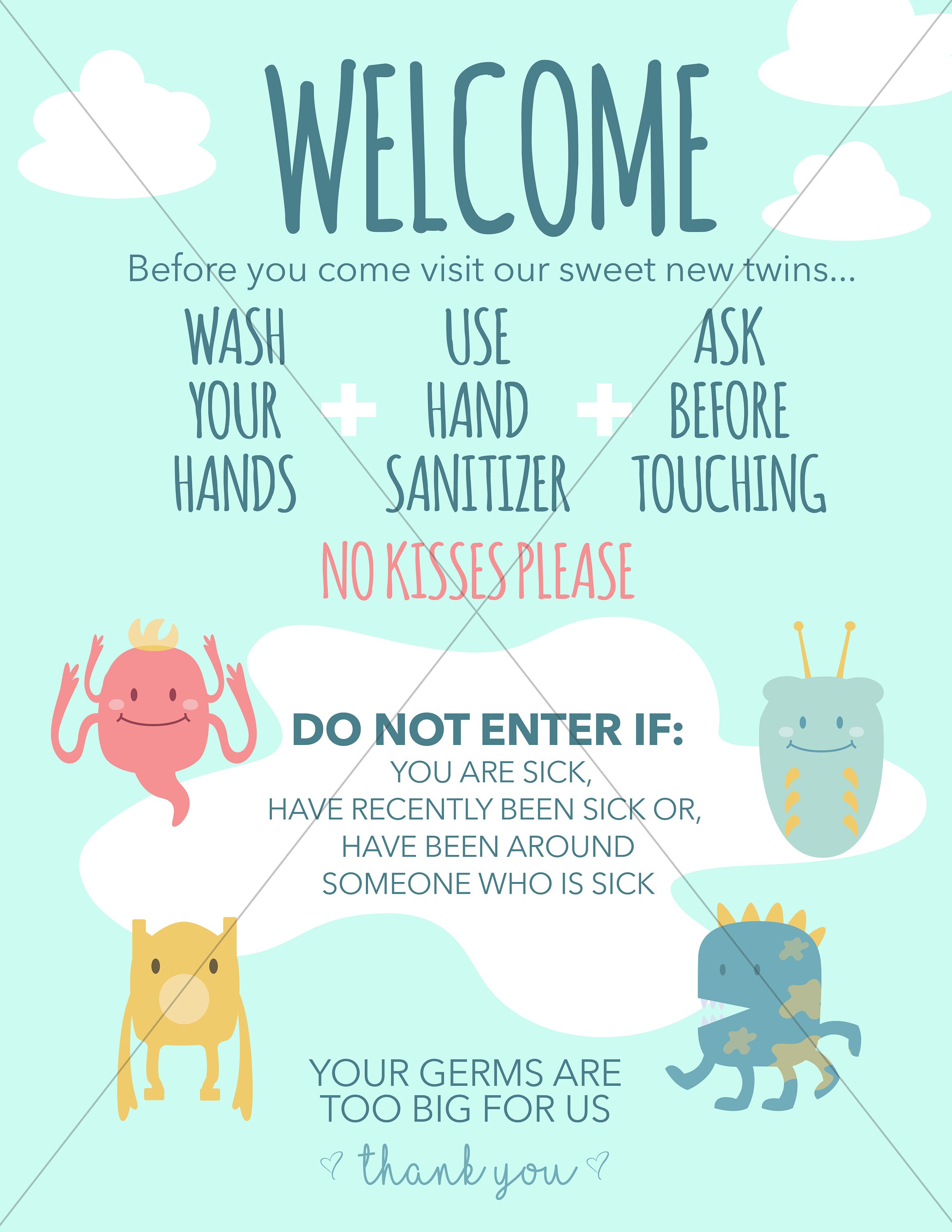 Wash Hands Welcome Sign, PRINTABLE INSTANT DOWNLOAD, Hospital Door Sign ...