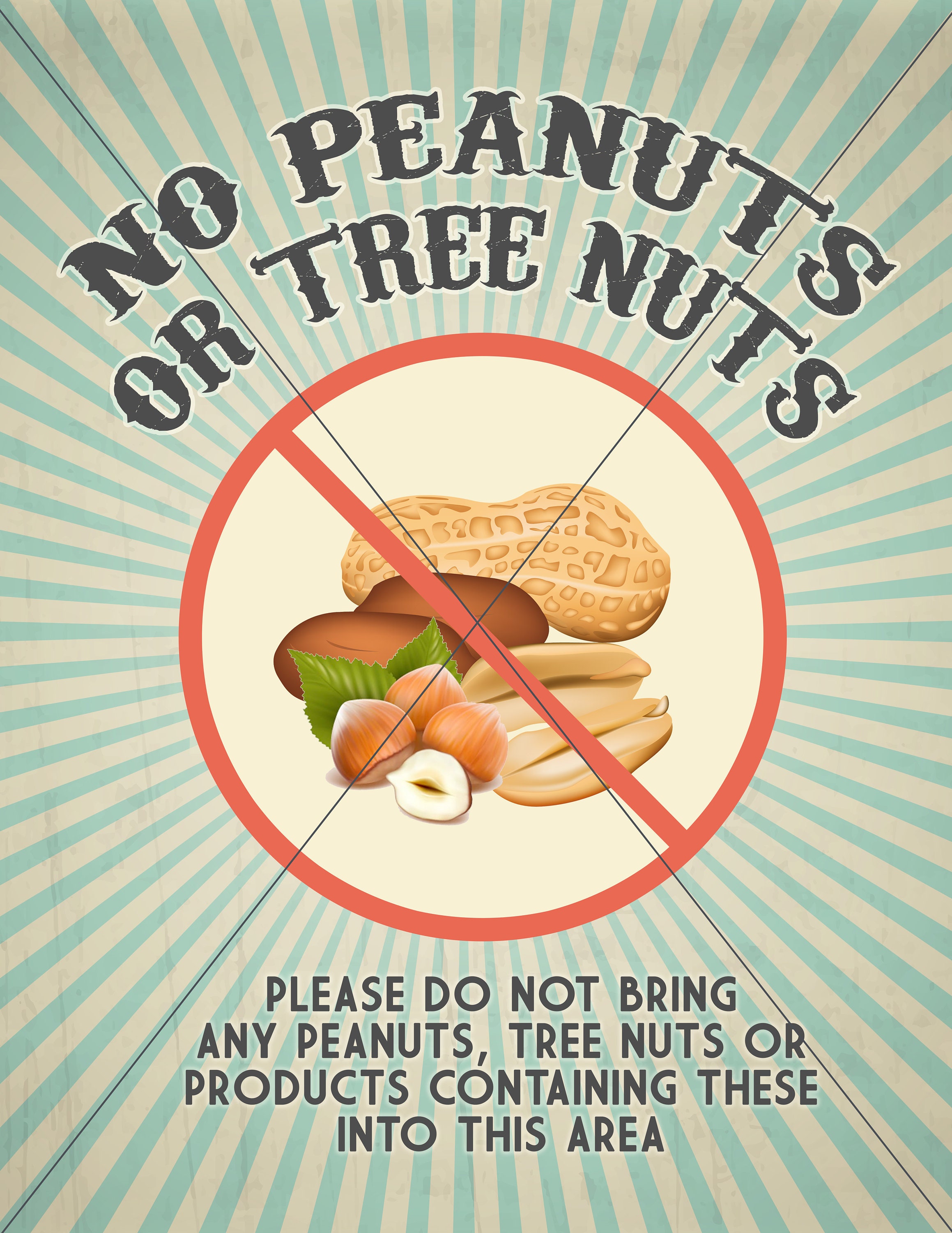 Tree Nut Allergy Sign, PRINTABLE INSTANT DOWNLOAD, Classroom, Daycare ...