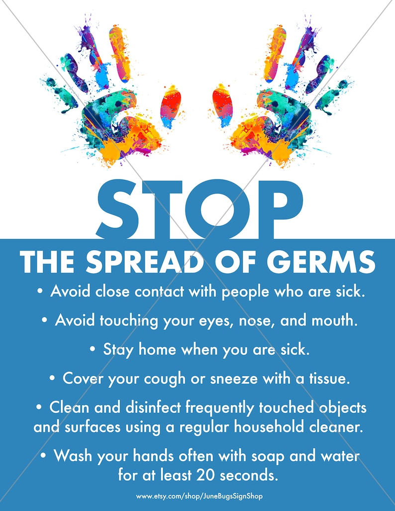 Stop the Spread of Germs, Printable INSTANT DOWNLOAD, Wash Hands, Stop ...