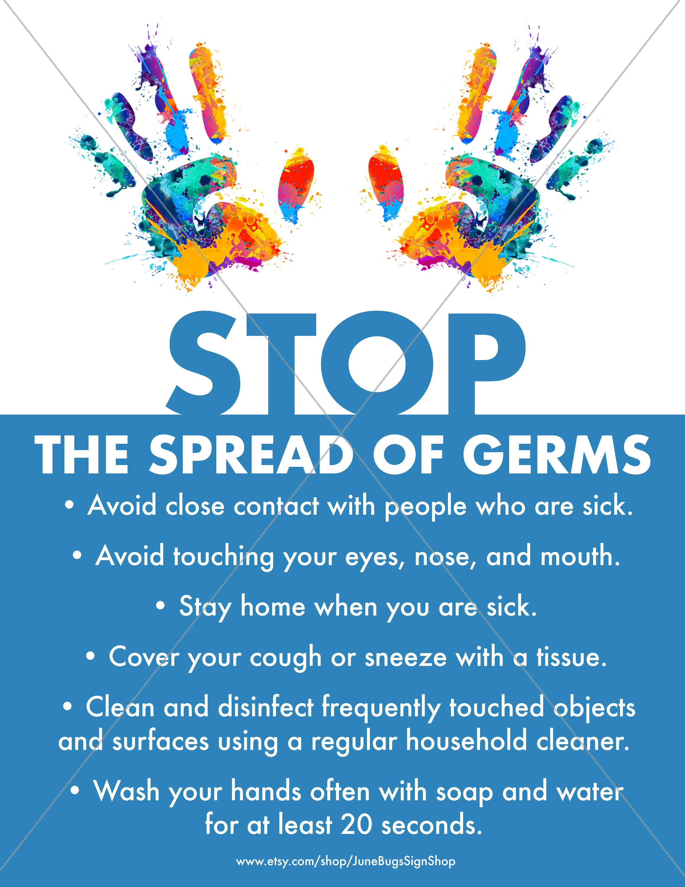 Stop the Spread of Germs, Printable INSTANT DOWNLOAD, Wash Hands, Stop ...