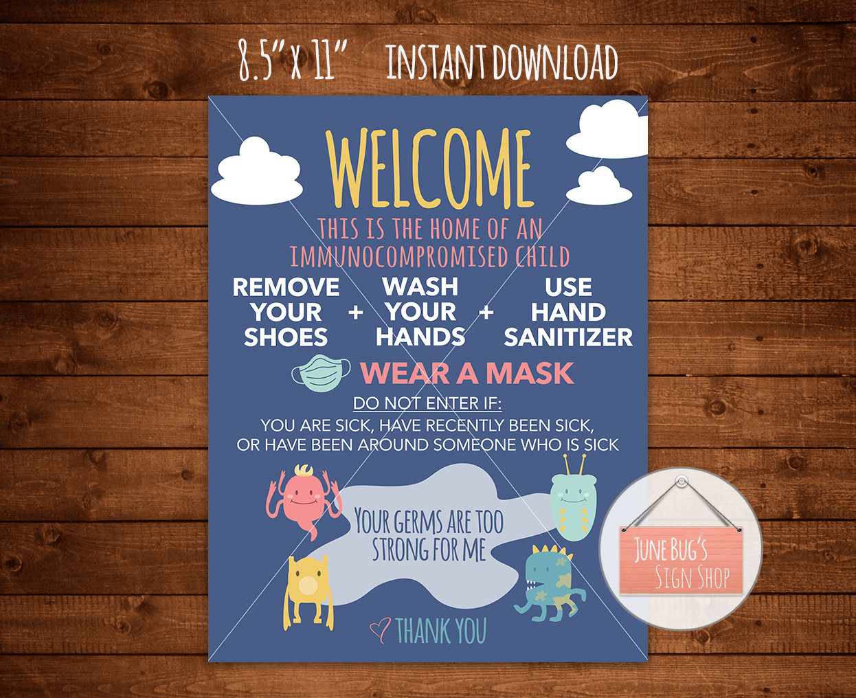 Wash Hands Welcome Sign, PRINTABLE INSTANT DOWNLOAD, Front Door Sign ...