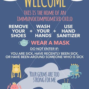 Wash Hands Welcome Sign, Wear a Mask, PRINTABLE INSTANT DOWNLOAD, Front ...