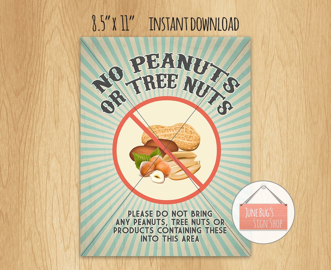 Customizeable Tree Nut Allergy Sign, PRINTABLE INSTANT DOWNLOAD ...