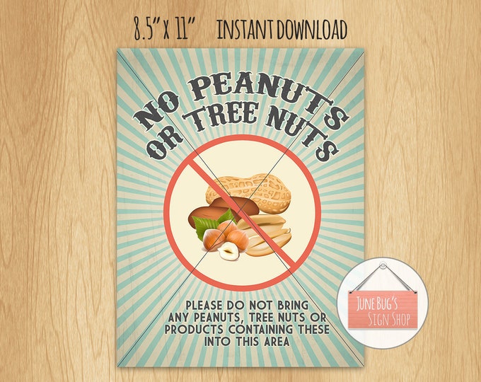 Printable Peanut and Tree Nut Free Zone Sign - Food Allergy Sign ...